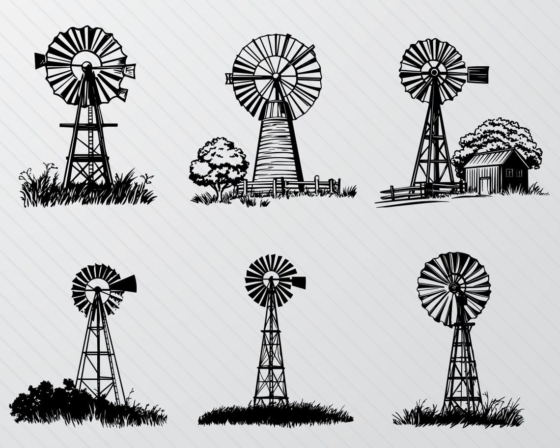 Farm Windmill SVG Bundle: Rustic Silhouette Clipart (PNG, Vector) - Etsy
