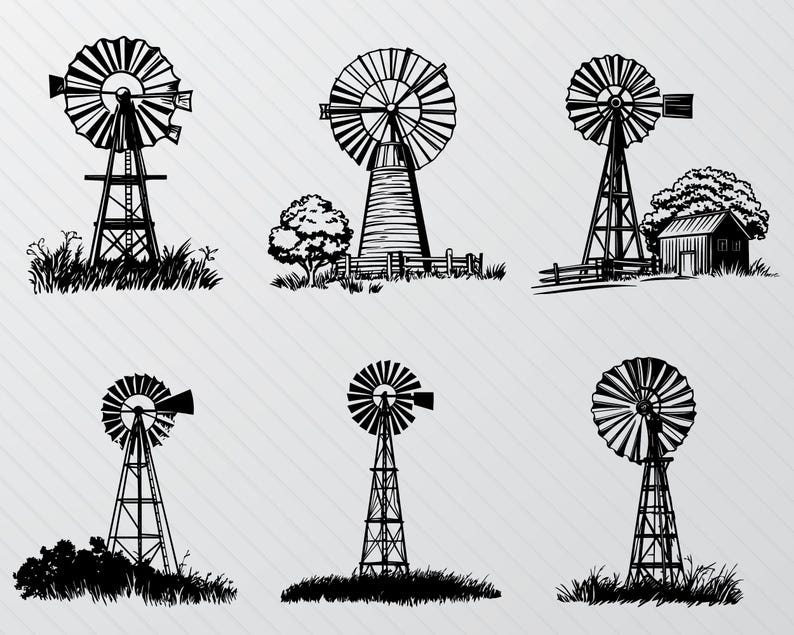 Farm Windmill SVG Bundle: Rustic Silhouette Clipart (PNG, Vector) - Etsy
