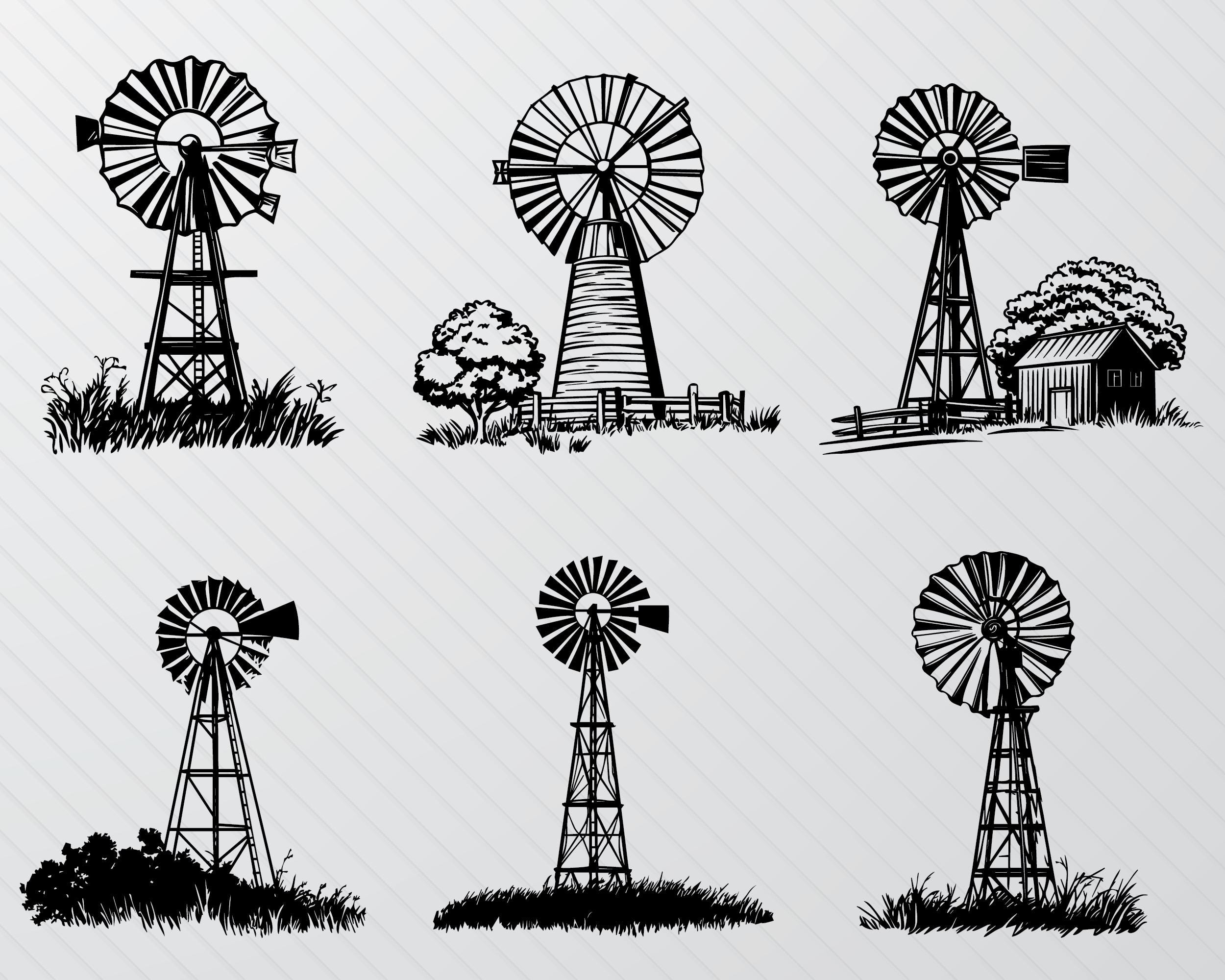 Farm Windmill SVG Bundle: Rustic Silhouette Clipart (PNG, Vector) - Etsy