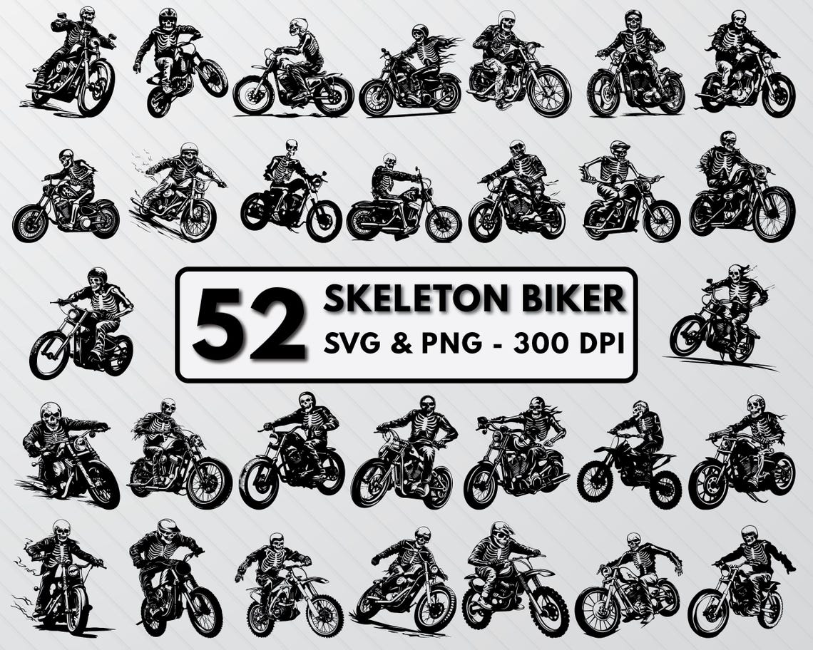 Skeleton Biker Silhouette Svg, Skeleton Biker Svg Bundle, Skeleton ...