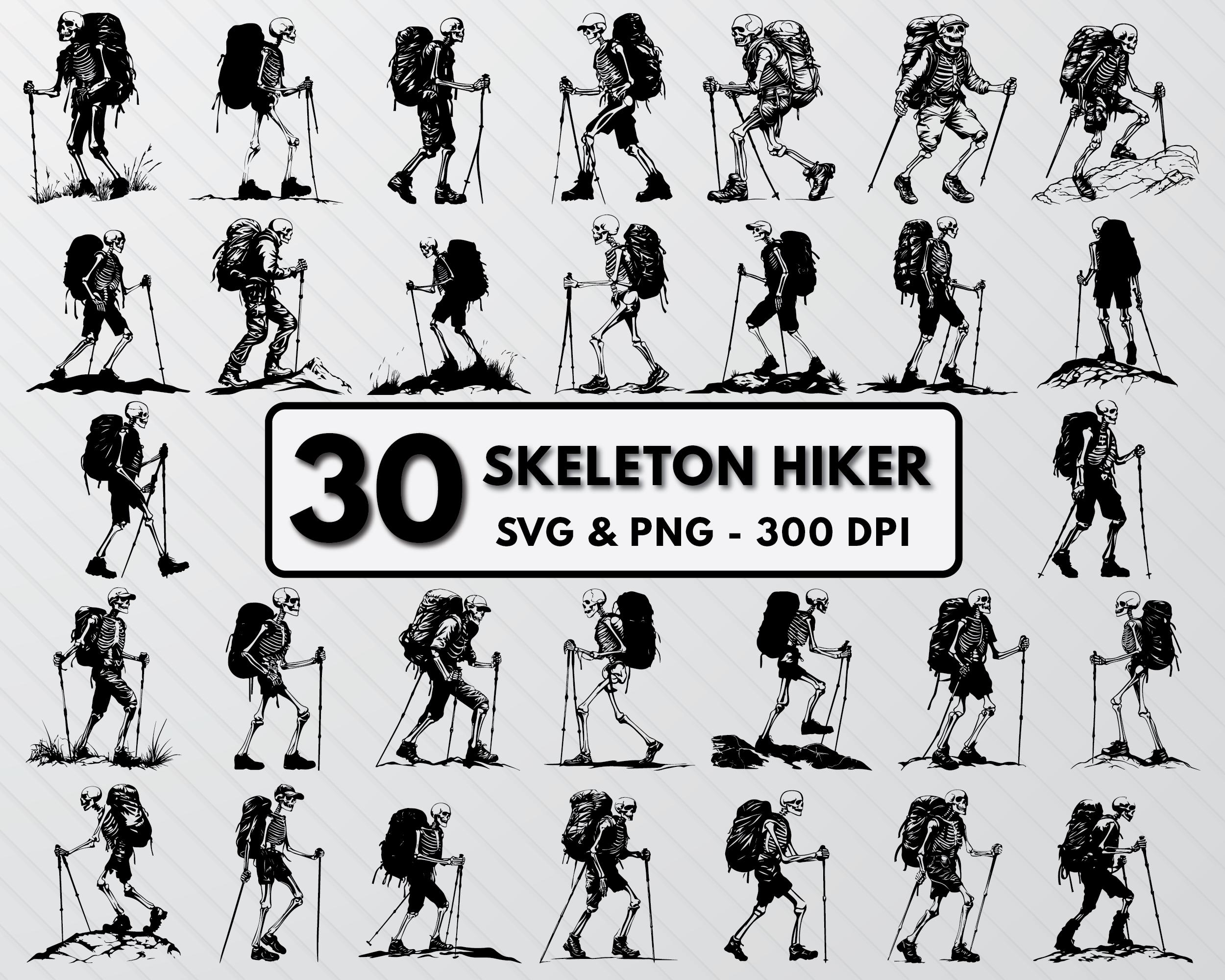 Skeleton Hiker Silhouette, Hiker Svg Bundle, Hiking Clipart Png ...