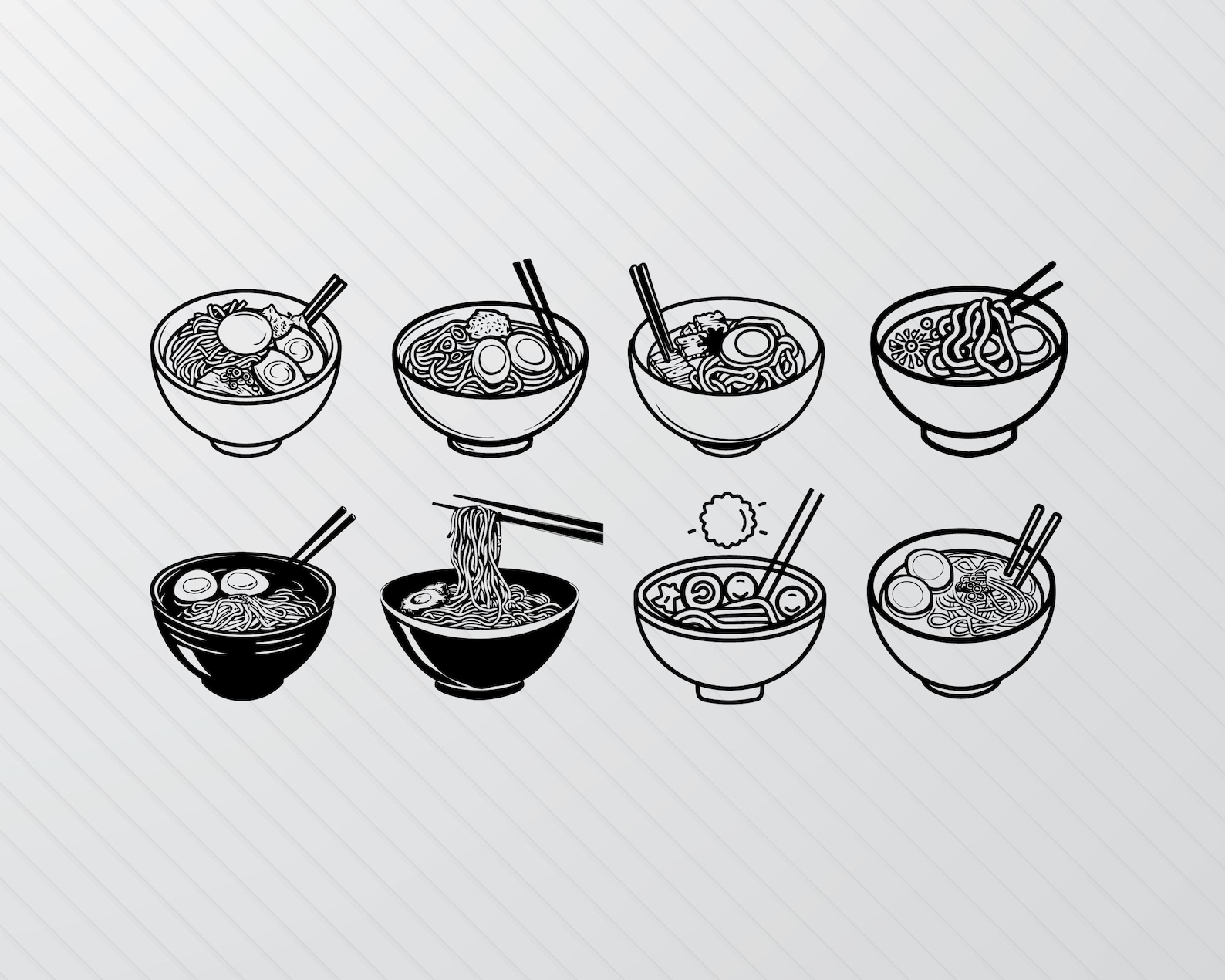 Ramen Silhouette Bundle, Ramen Svg Bundle Set, Ramen Clipart Png, Ramen ...