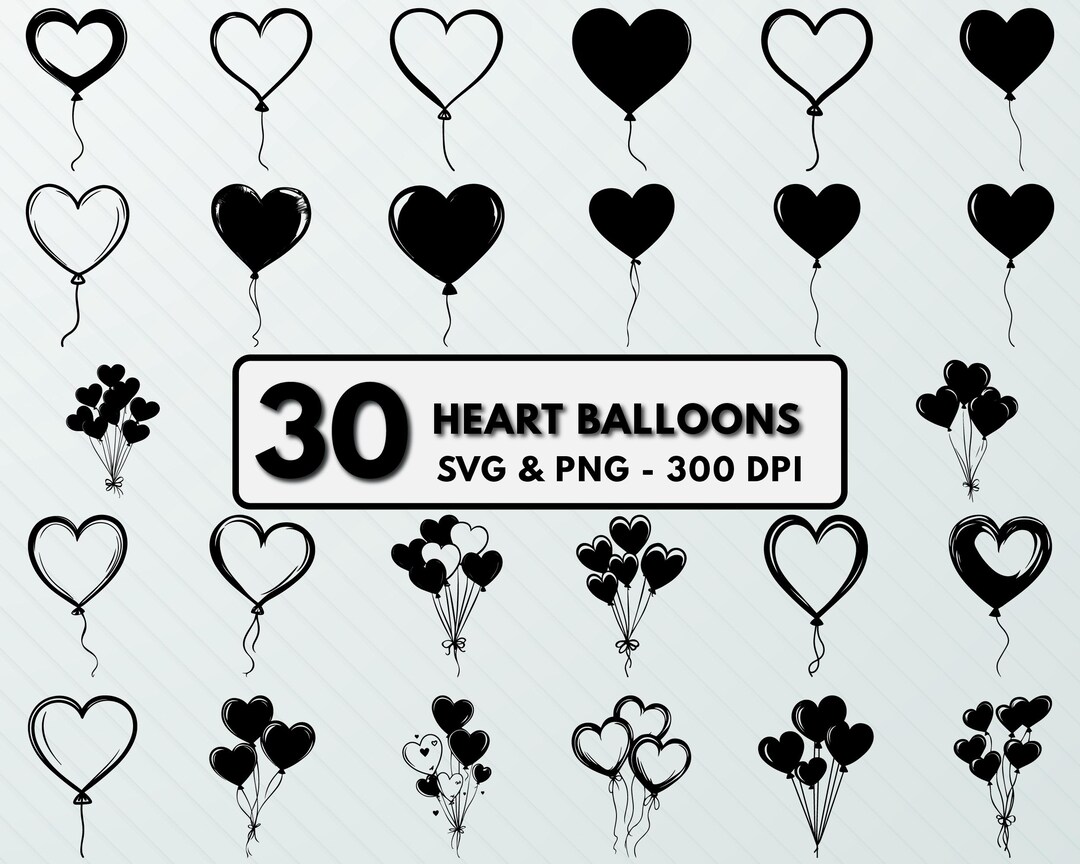 Heart Balloons Svg Png, Balloons Clipart, Balloons Silhouette, Decal ...