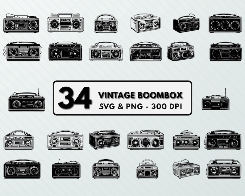 Vintage Boombox Svg Png Bundle, Vintage Boombox Silhouette, Vintage ...