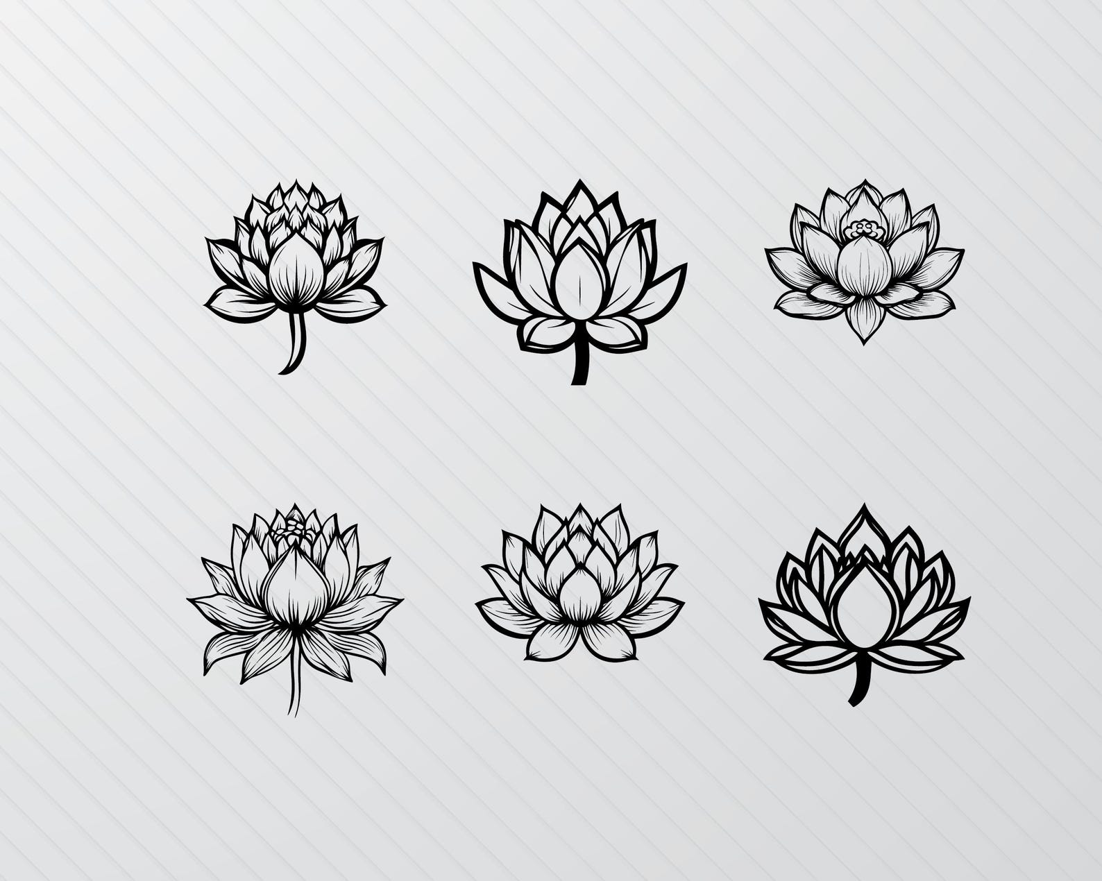 Lotus Flower SVG Bundle: Silhouette Clipart, Cut Files (PNG, Vector) - Etsy
