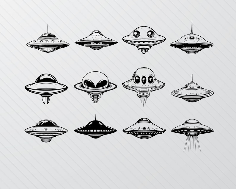 Alien UFO Silhouette: SVG PNG Clipart Bundle - Etsy