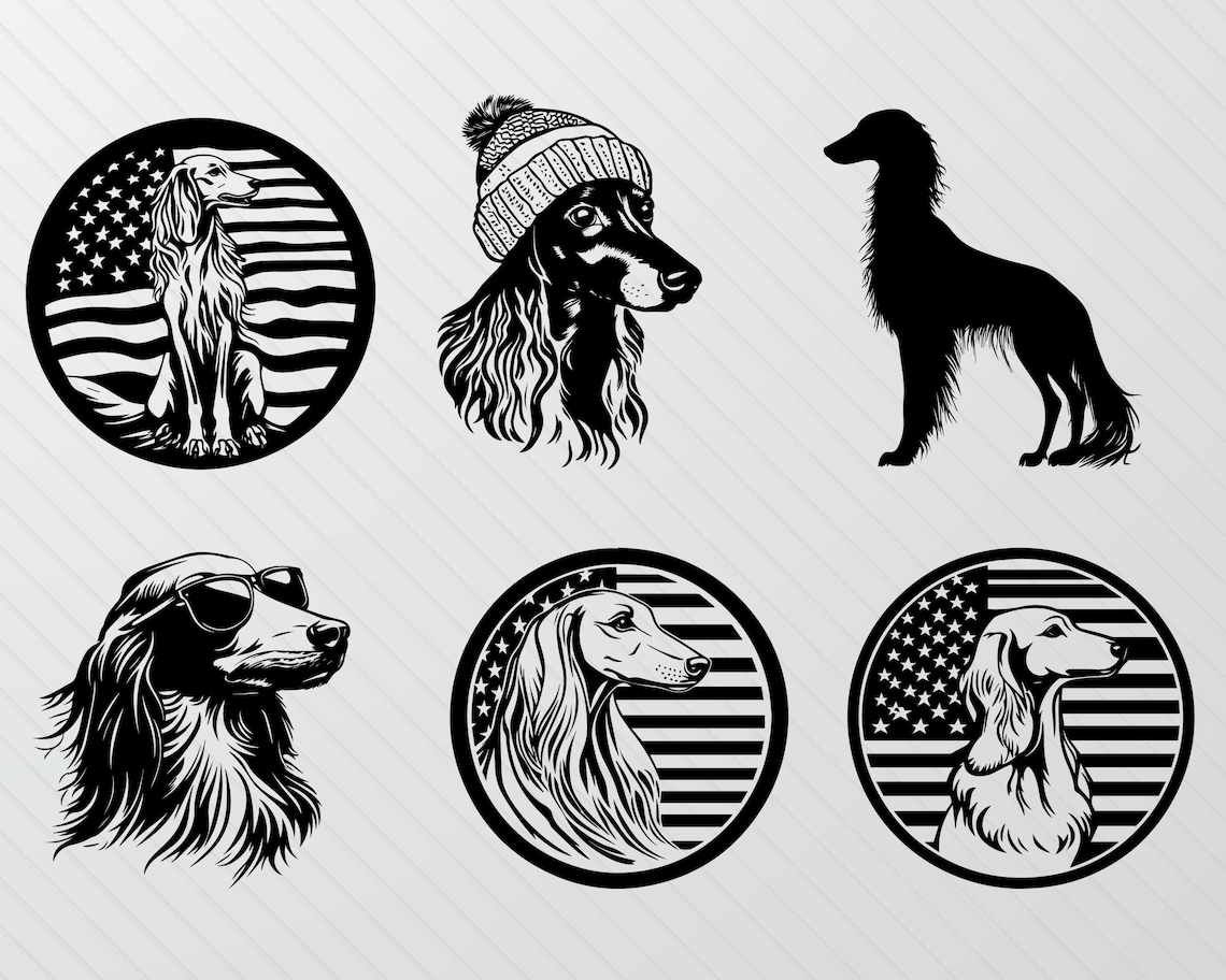 Saluki Svg Bundle, Saluki Silhouette, Dog Breeds Clipart, Saluki Figurine Decal Vector, Siu ...