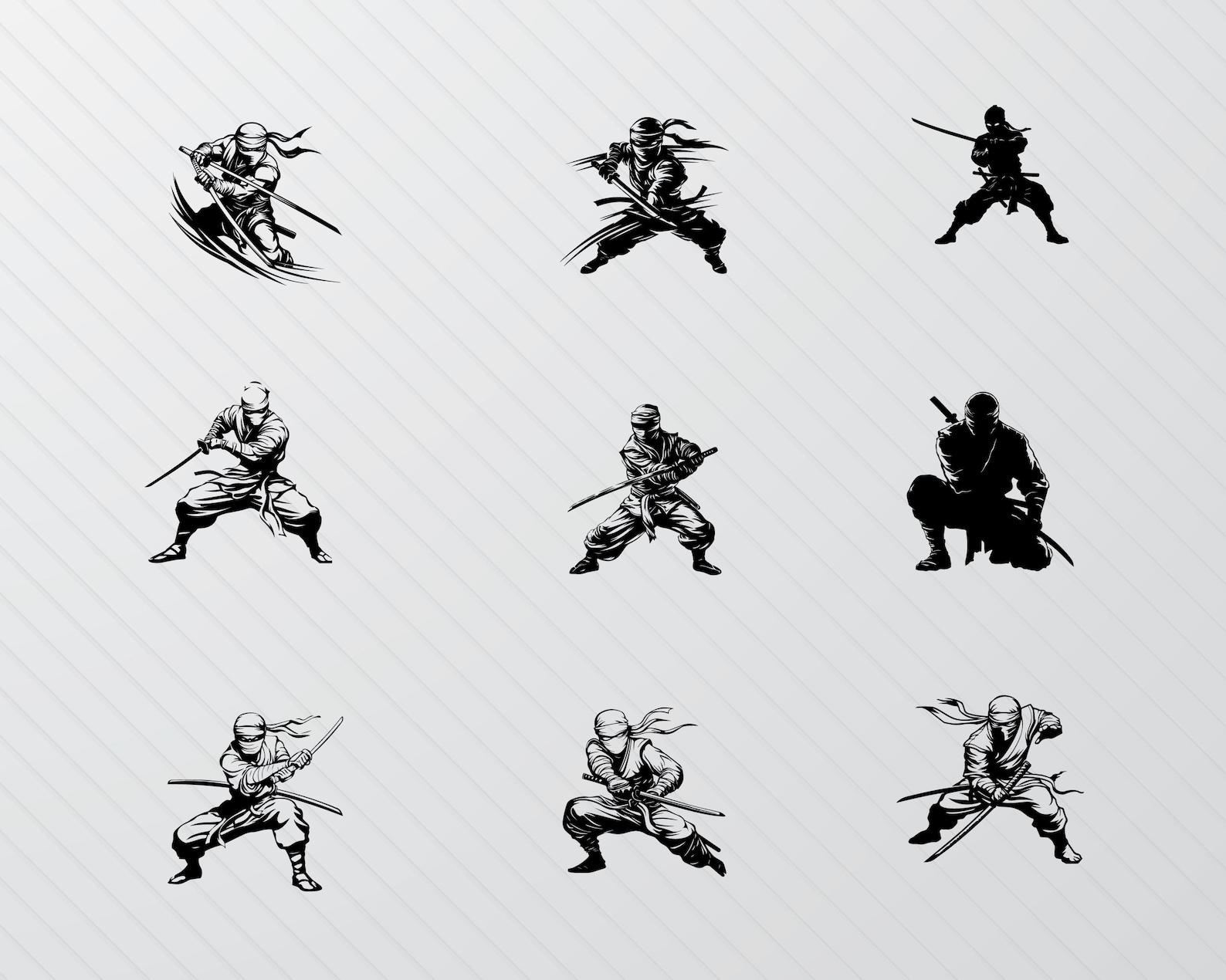 Ninja Silhouette Svg, Ninja Svg Bundle Cut File, Ninja Clipart, Ninja ...