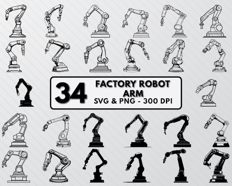 Factory Robot Arm Svg Bundle, Robot Arm Silhouette, Factory Robot Svg ...