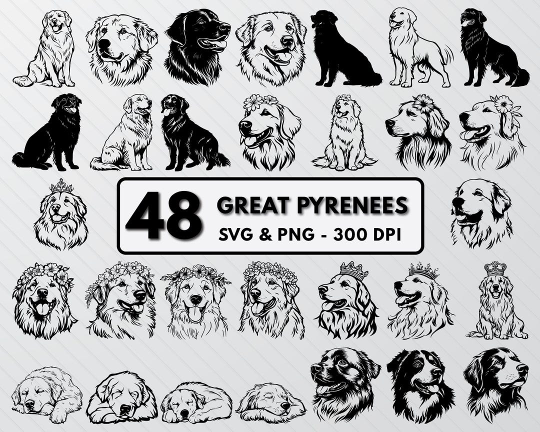 Great Pyrenees Dog Silhouette, Great Pyrenees Dogs Svg Cricut, Dogs ...