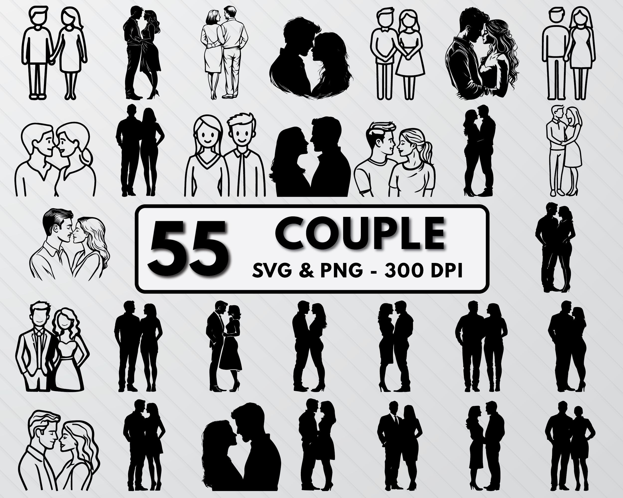 Couple Silhouette SVG Bundle: Husband and Wife Outlines (PNG, Vector ...