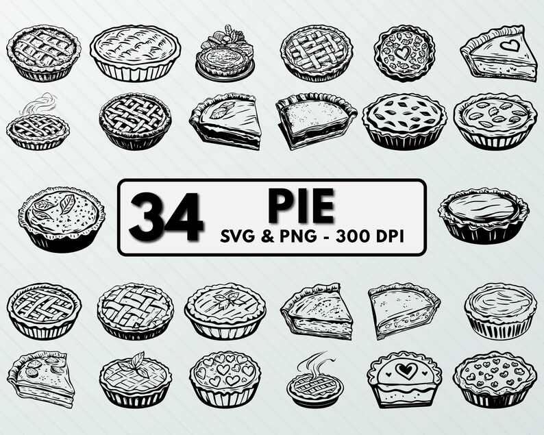 Pie Clipart: SVG PNG Bundle, Pie Decal Cut Files - Etsy