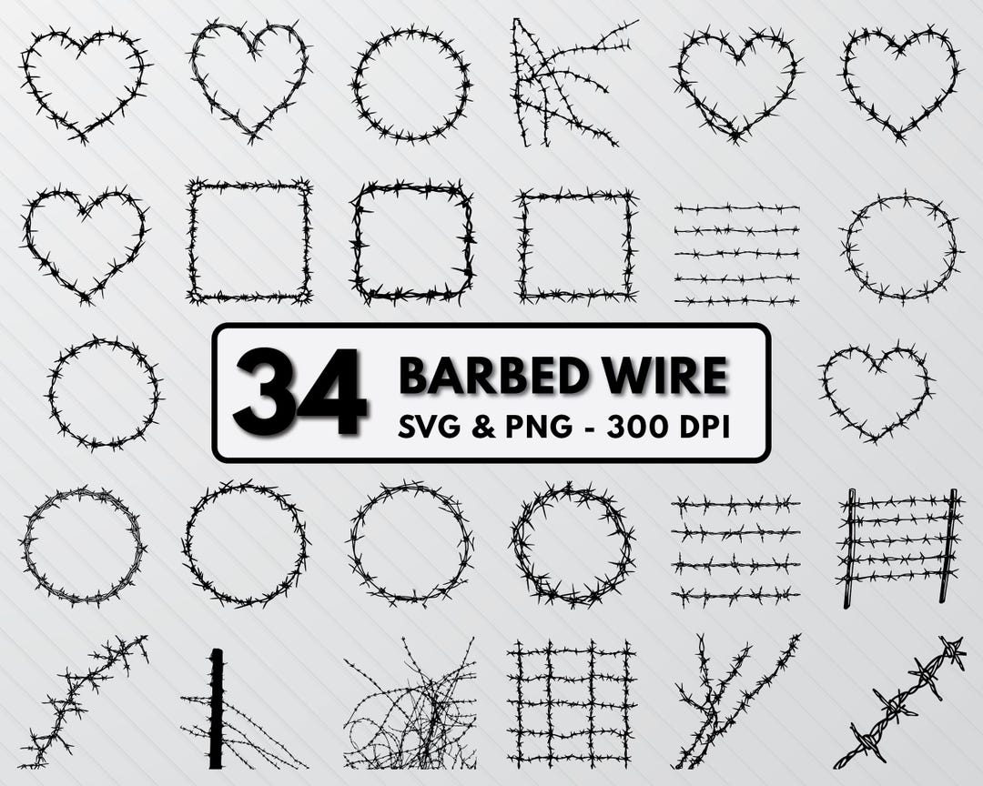Barbed Wire Svg Bundle, Barbed Wire Silhouette Png, Heart Barbed Wire ...
