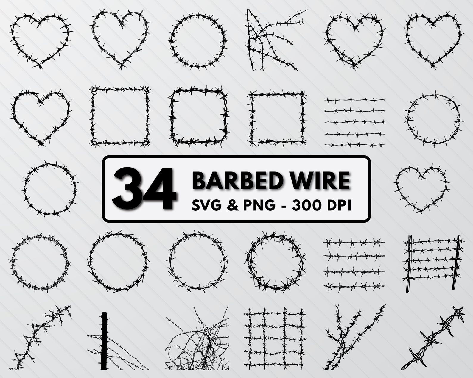 Barbed Wire Svg Bundle, Barbed Wire Silhouette Png, Heart Barbed Wire ...