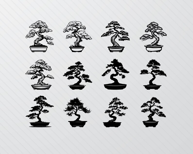 Bonsai Tree Silhouette SVG Bundle: Clipart & Decal (58 Files) - Etsy