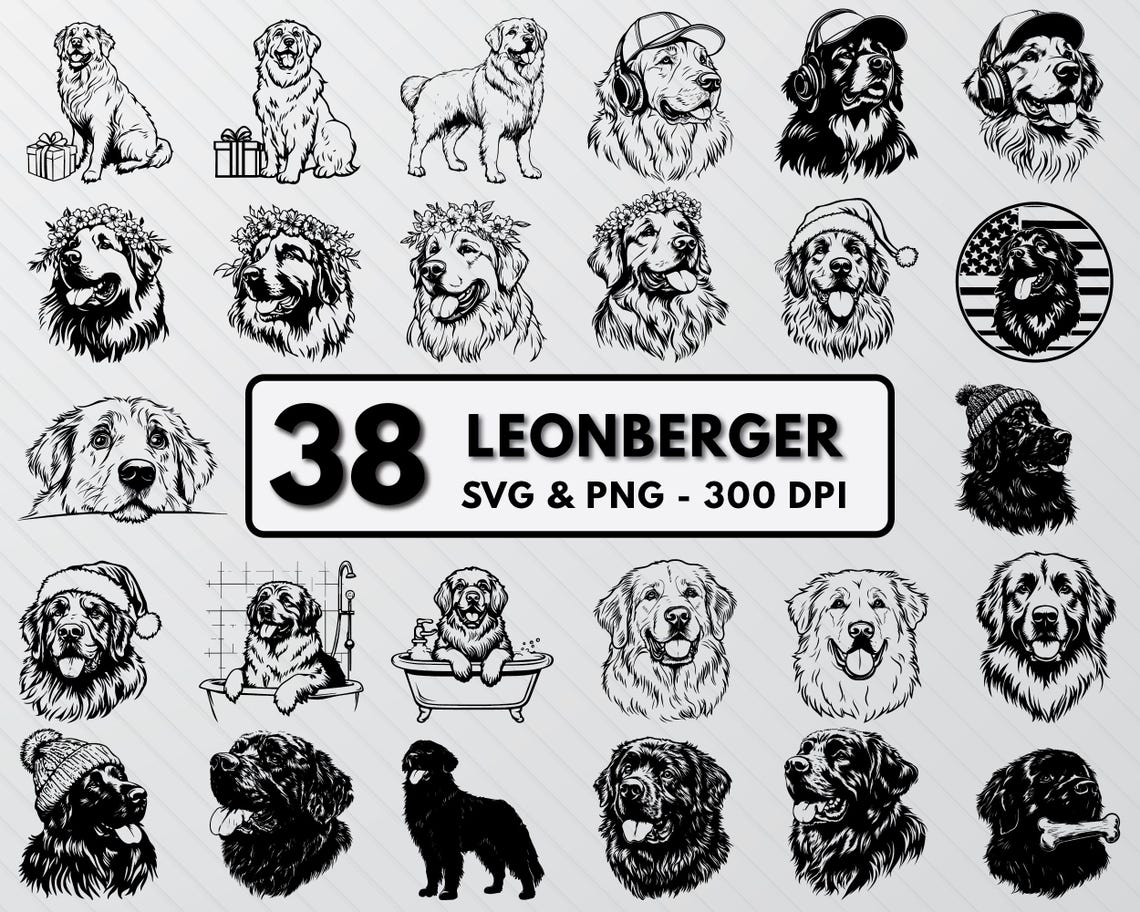 Leonberger Dog SVG Bundle: Silhouette Vector Clipart (PNG) - Etsy