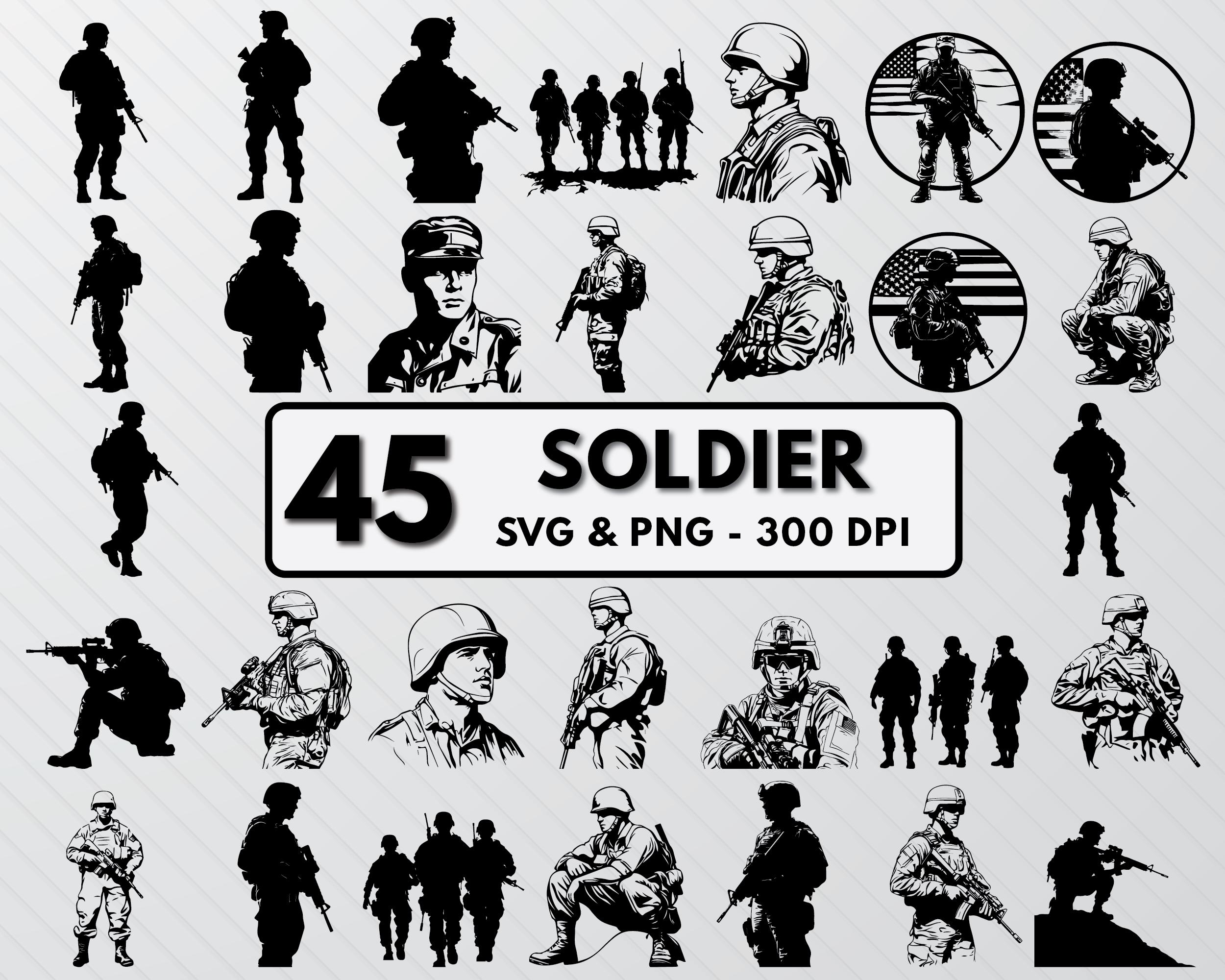 Soldier Silhouette SVG Bundle: Military Clipart, Vector Decal (PNG) - Etsy