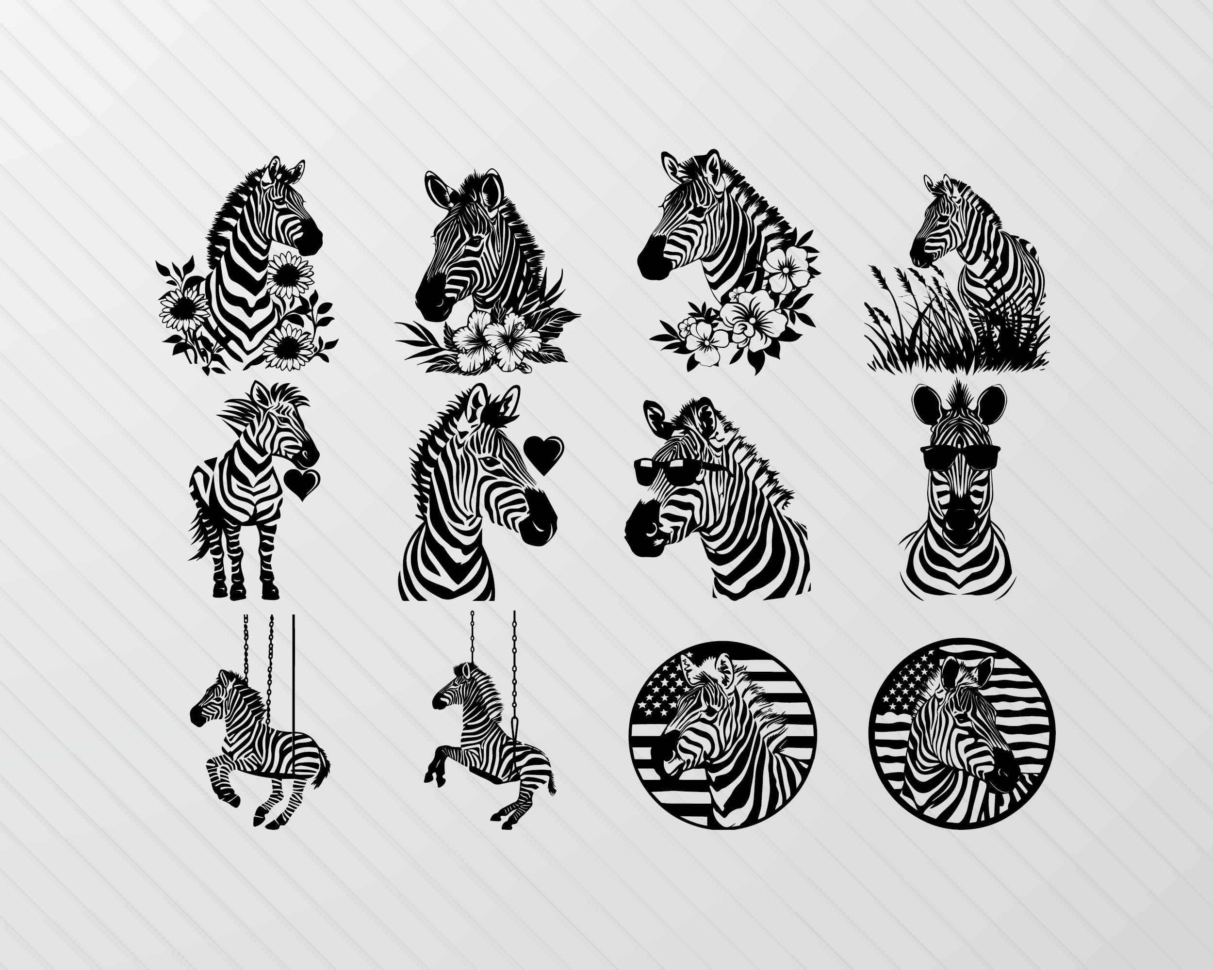 Zebra Silhouette Bundle Svg, Zebra Svg Cut Files, Zebra Clipart, Zebra Svg, Zebra Outlines ...