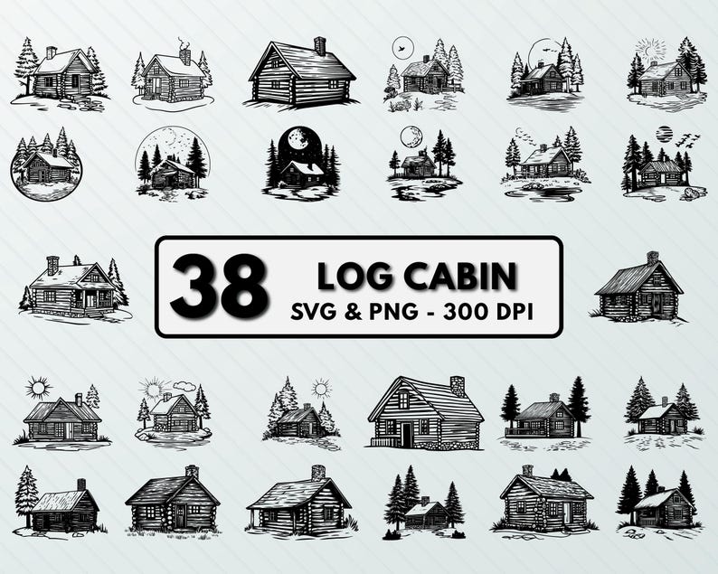 Log Cabin Clipart: Rustic Silhouette Vector Designs (SVG, PNG) - Etsy