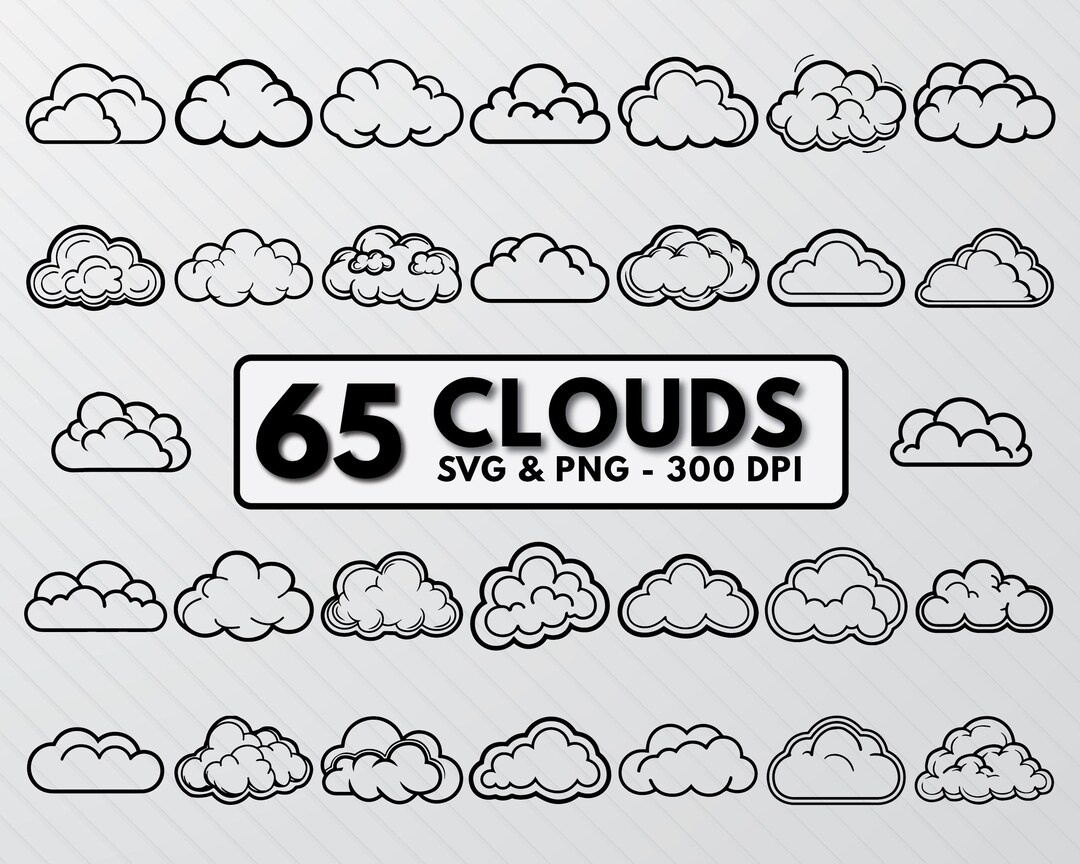 Clouds SVG Bundle: Silhouette Cut Files, Clipart PNG (digital Download ...