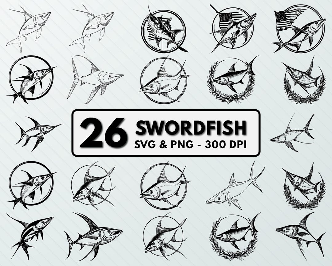 Swordfish SVG PNG Bundle: Silhouette Clipart Vector Decal - Etsy