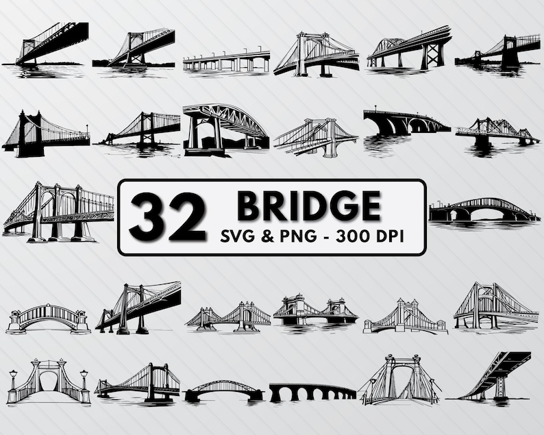 Bridge Svg Bundle, Bridge Silhouette Art, Bridge Clipart Outline ...