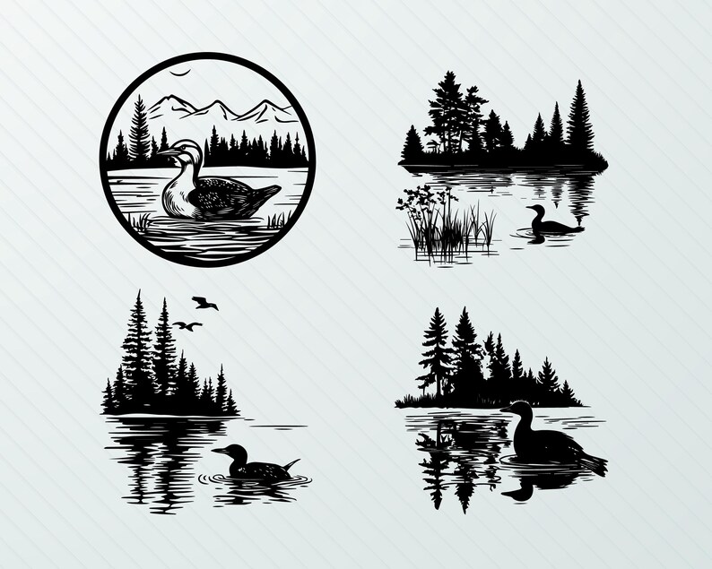 Loon Lake Scene SVG: Beach Monogram, Lake Clipart (PNG) - Etsy