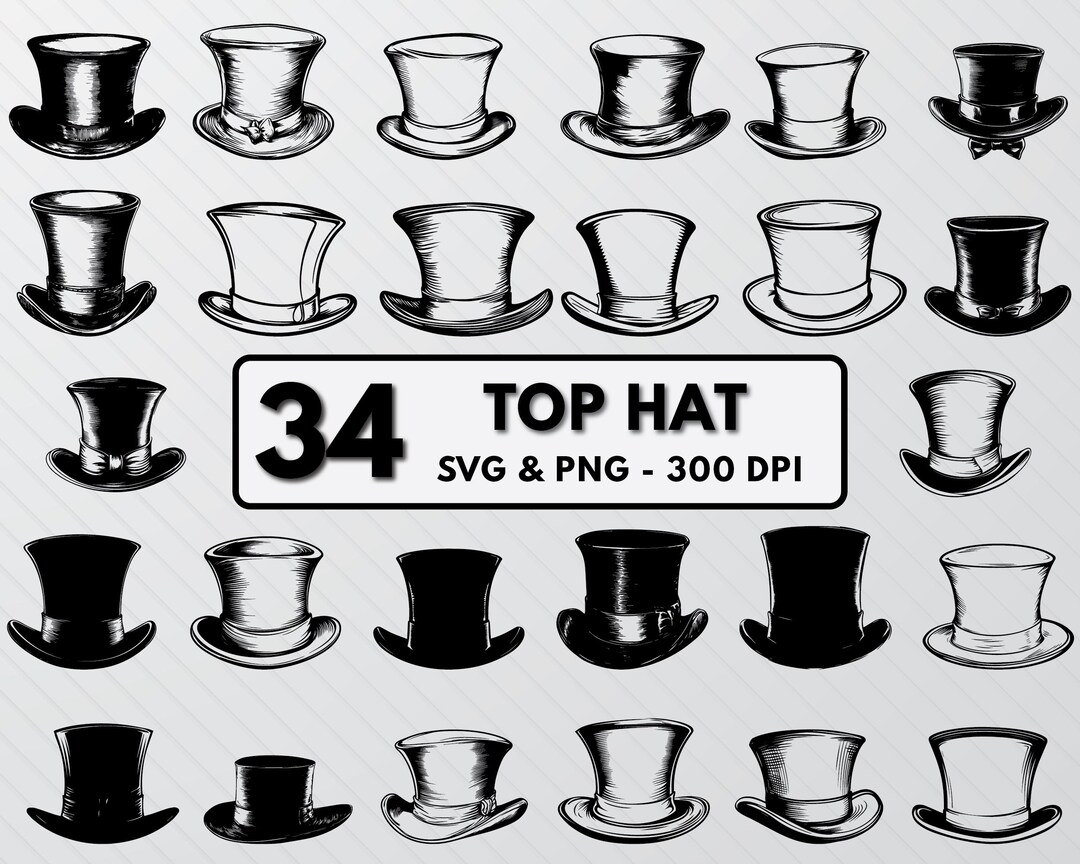 Top Hat SVG Bundle: Silhouette Clipart Vector Decal (PNG) - Etsy