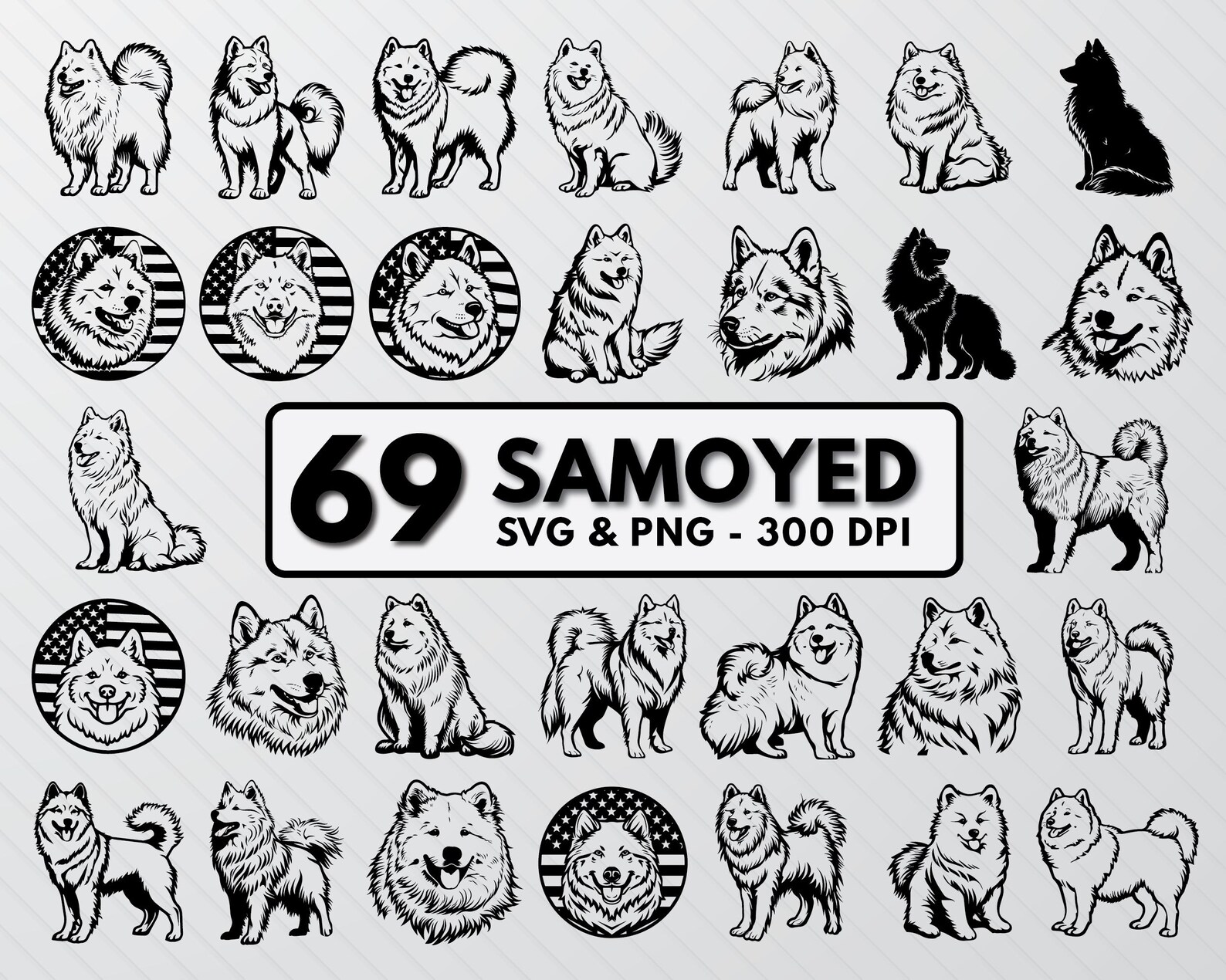 Samoyed Dog Silhouette Svg, Samoyed Svg Bundle Cut Files, Samoyed Dog ...