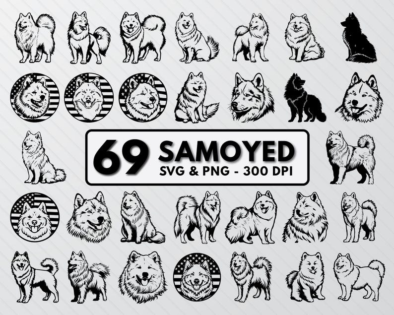 Samoyed Dog Silhouette Svg, Samoyed Svg Bundle Cut Files, Samoyed Dog ...