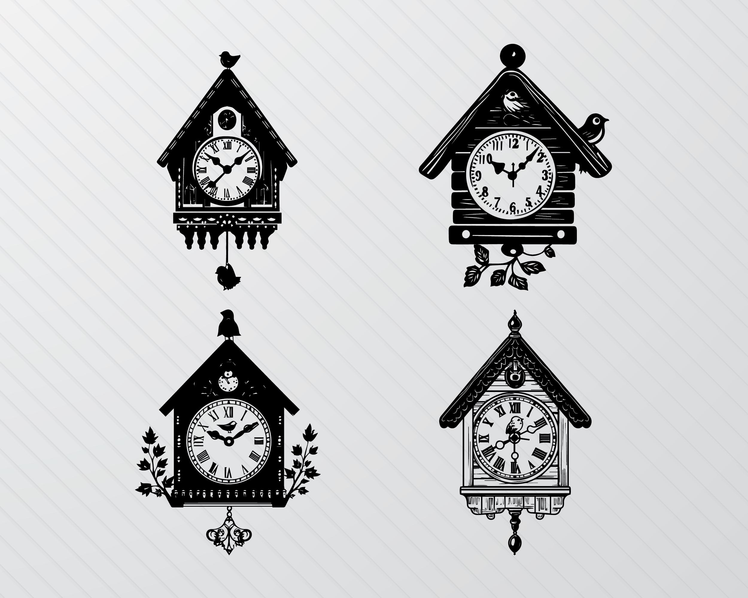 Cuckoo Clock SVG Bundle: German Clipart, Silhouette, Decal (PNG, Cricut ...