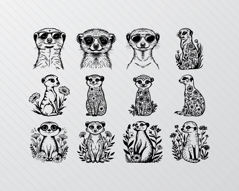 Meerkat Silhouette SVG Bundle: Animal Clipart, Decal, Vector Art (PNG ...