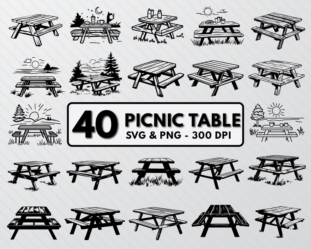 Picnic Table SVG PNG Clipart: Line Art Cut Files - Etsy