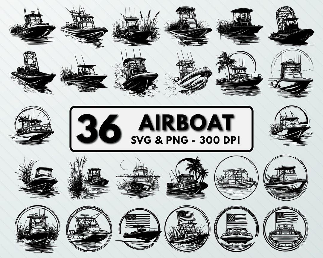Airboat Vector Art: Silhouette Clipart, Decal Cut File (SVG, PNG) - Etsy