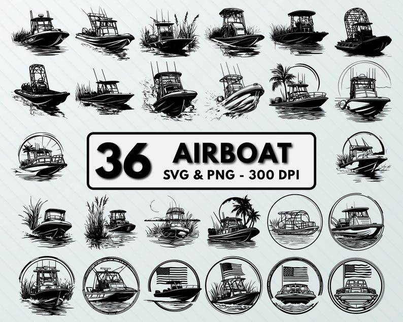 Airboat Svg Png, Airboat Clipart, Airboat Silhouette, Airboat Vector ...