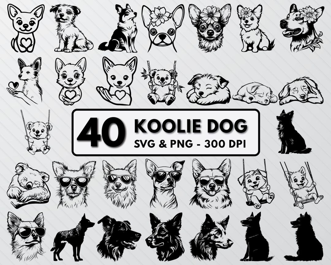 Australian Koolie Dog Silhouette, Koolie Dogs Svg Bundle, Koolie ...