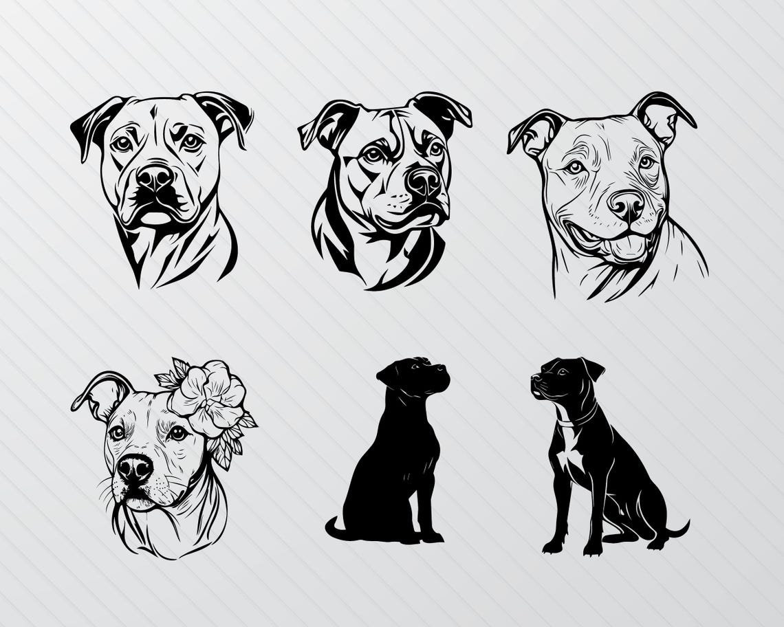Staffy Dog SVG Bundle: Silhouette Clipart, Decal Cut Files (PNG) - Etsy