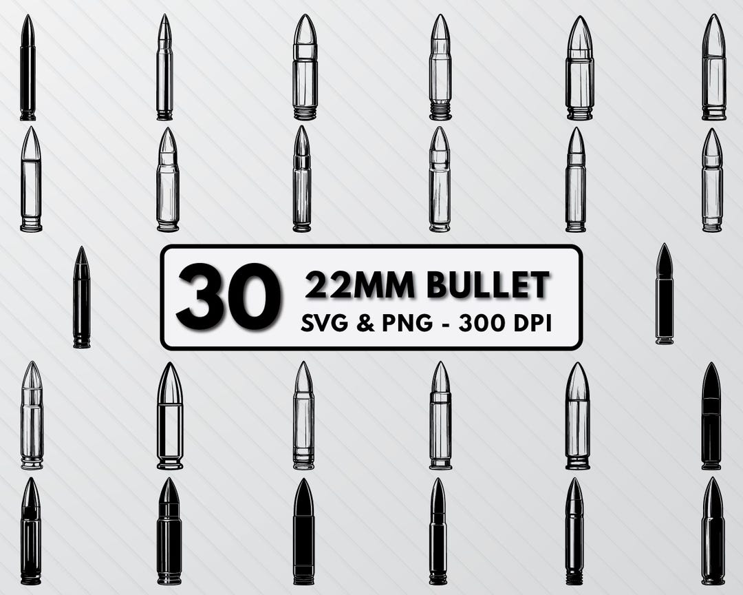22mm Bullet Svg Bundle, Bullet Silhouette Cut File, Gun Bullets Vector ...