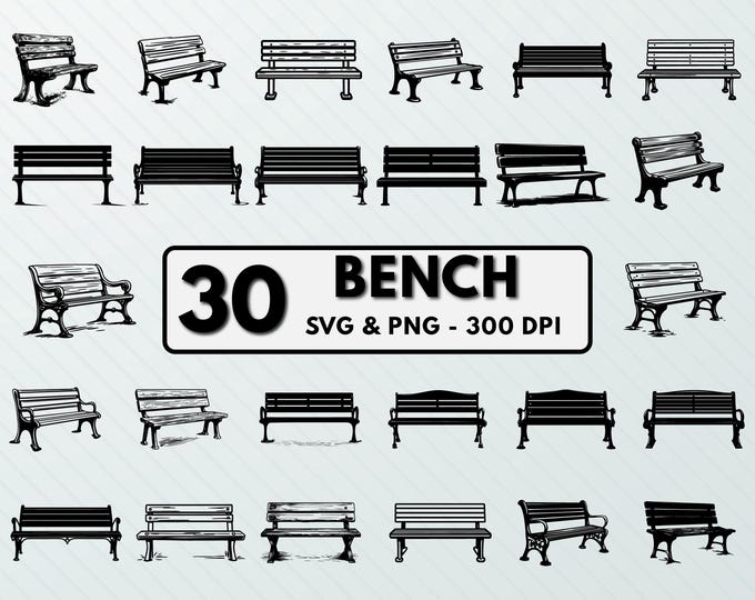 Bench Clipart SVG, Park Seat, Bench Silhouette, Long Bench, Wood Seat ...