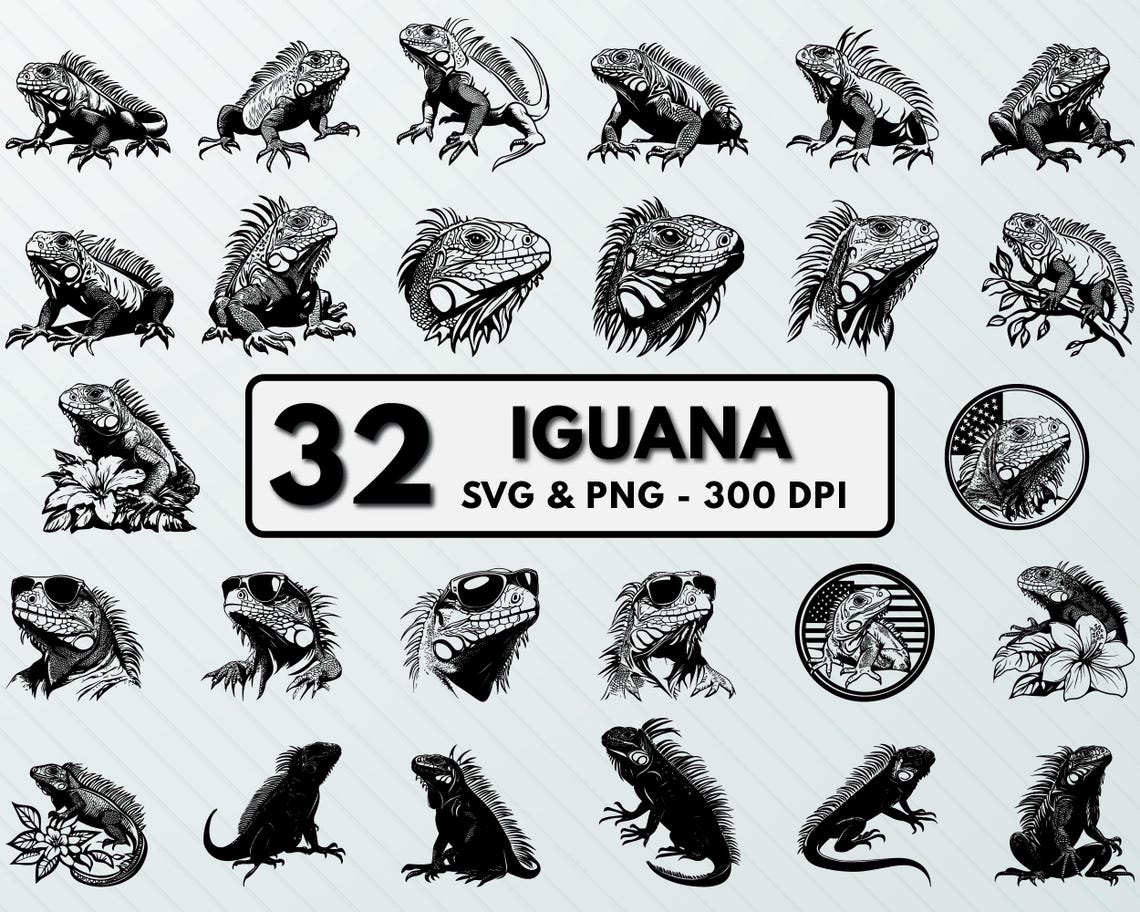 Iguana SVG PNG Clipart: Lizard Art, Decal, Silhouette (digital Download ...