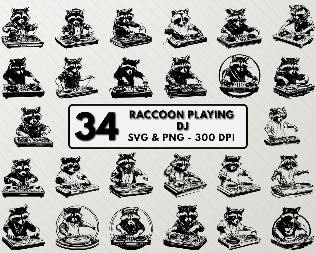 Raccoon Playing Dj Svg Bundle, Raccoon Playing Dj Silhouette, Music ...