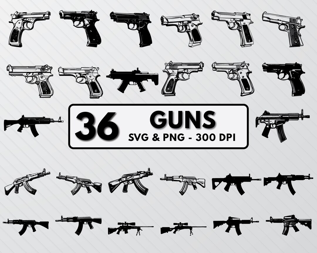 Guns Svg Bundle, Assault Rifle Svg Silhouette, AK-47 Svg Outline ...