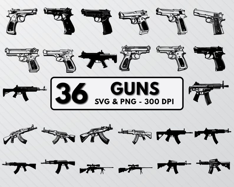 Guns Svg Bundle, Assault Rifle Svg Silhouette, AK-47 Svg Outline ...