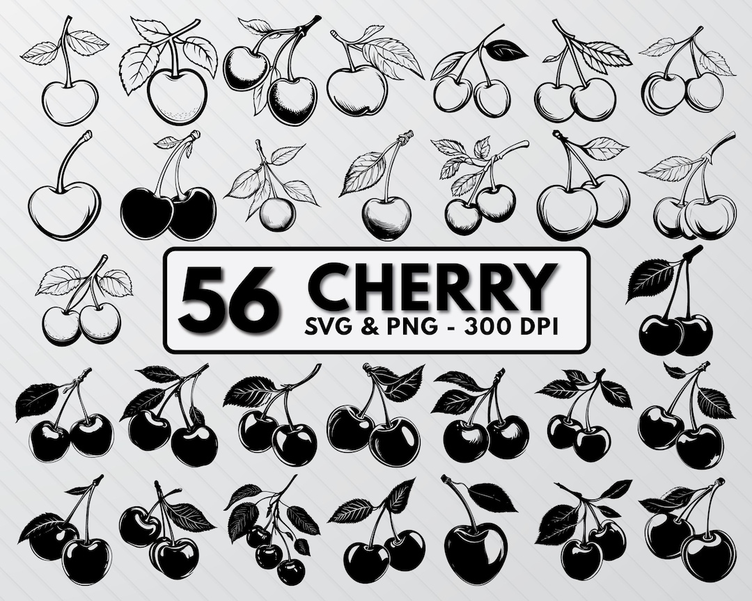 Cherry Svg Bundle, Cherry Silhouette Png, Cherry Fruits Clipart Png ...