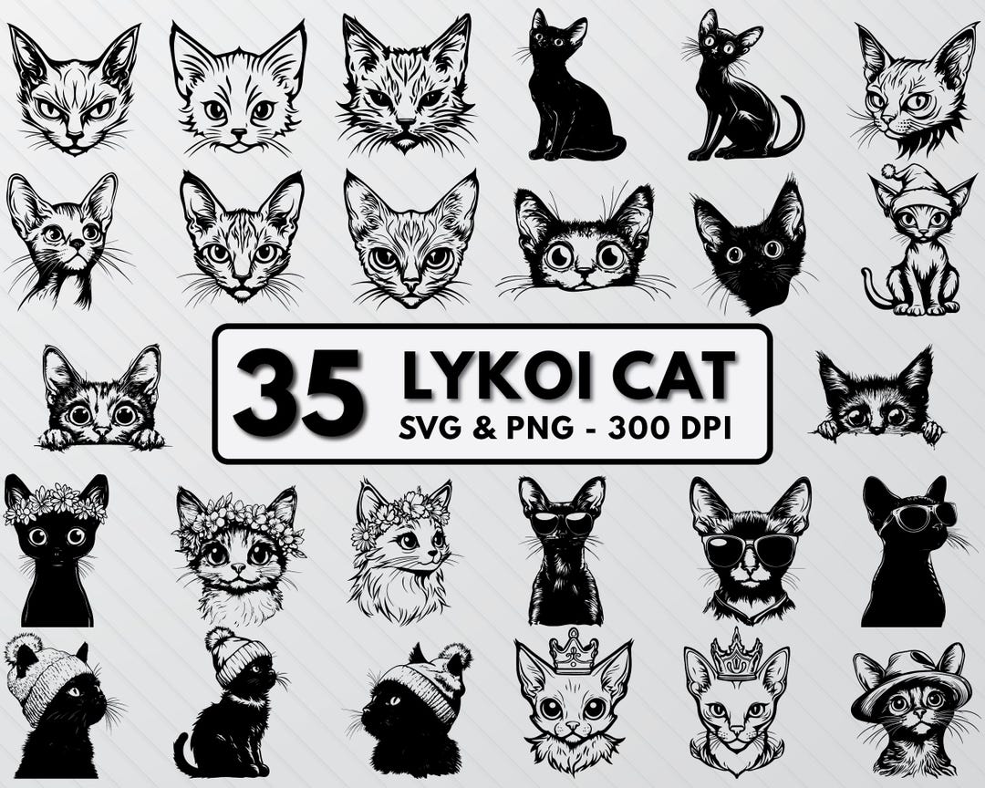 Lykoi Cat Svg Bundle, Lykoi Cat Silhouette Png, Cat Breeds Svg Vector ...