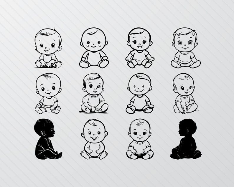 Baby Silhouette, Babies Svg Bundle, Crying Newborn Clipart, Infant Girl ...