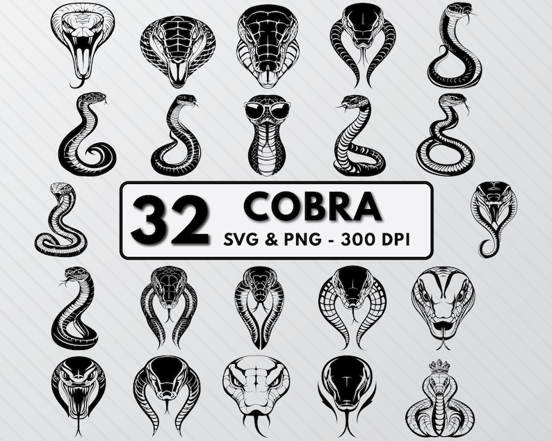 Cobra Svg Bundle, Cobra Silhouette Cut File, Dynamic Cobra Clipart ...