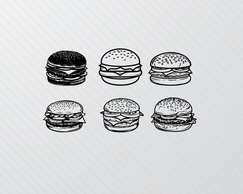 Burger Silhouette SVG Bundle: Clipart, Decal, Vector (PNG, SVG) - Etsy