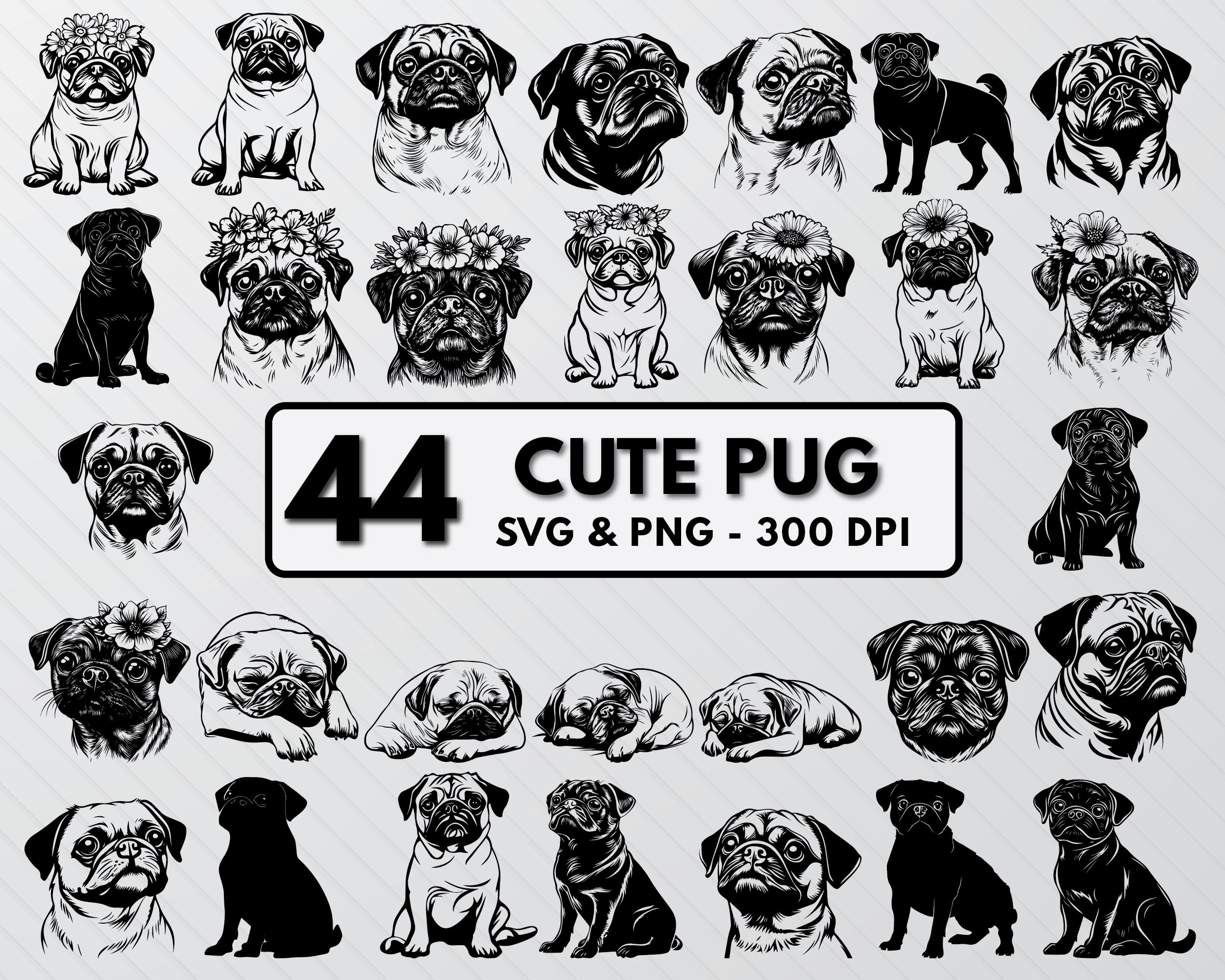 Pugs Dog Silhouette Svg, Pug Dogs Svg Bundle Cut Files Cricut, Pugs ...