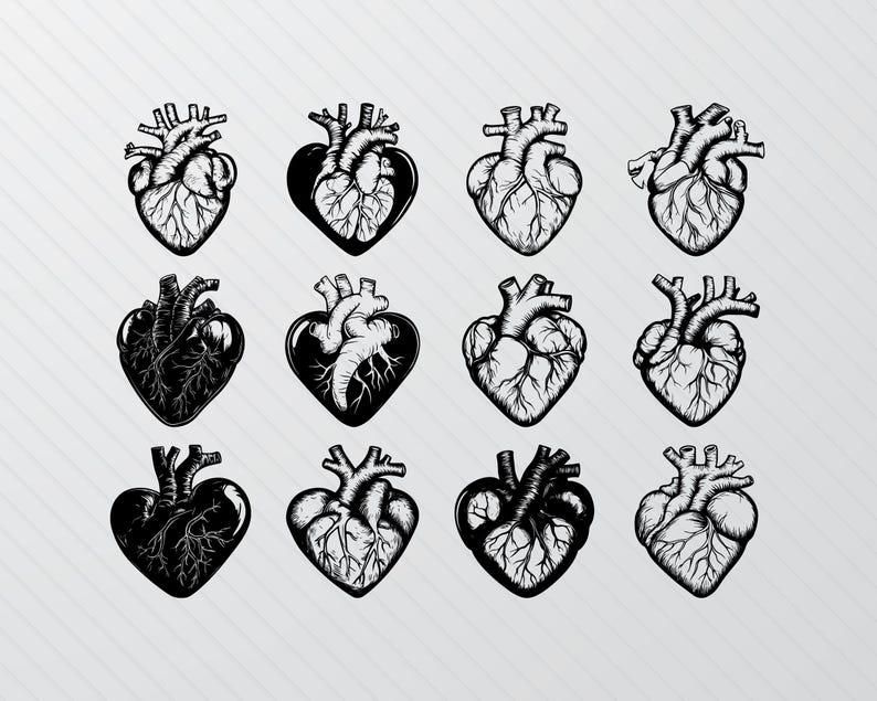 Human Heart Silhouette, Human Hearts Svg Bundle Cut File, Human Heart ...